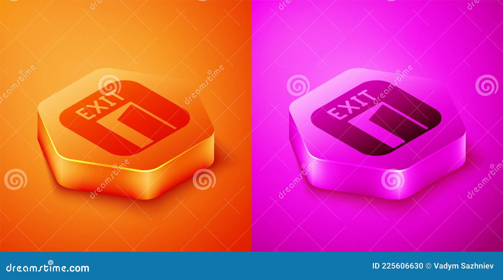 Isometric Fire Exit Icon Isolated on Orange and Pink Background. Fire ...