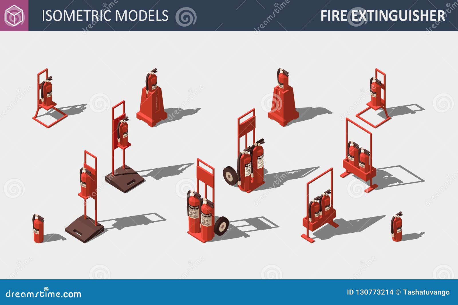 Isometric Fire Extinguisher - Set of Safety Equipment. Vector ...