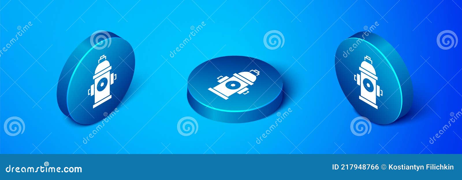 Isometric Fire Hydrant Icon Isolated on Blue Background. Blue Circle ...