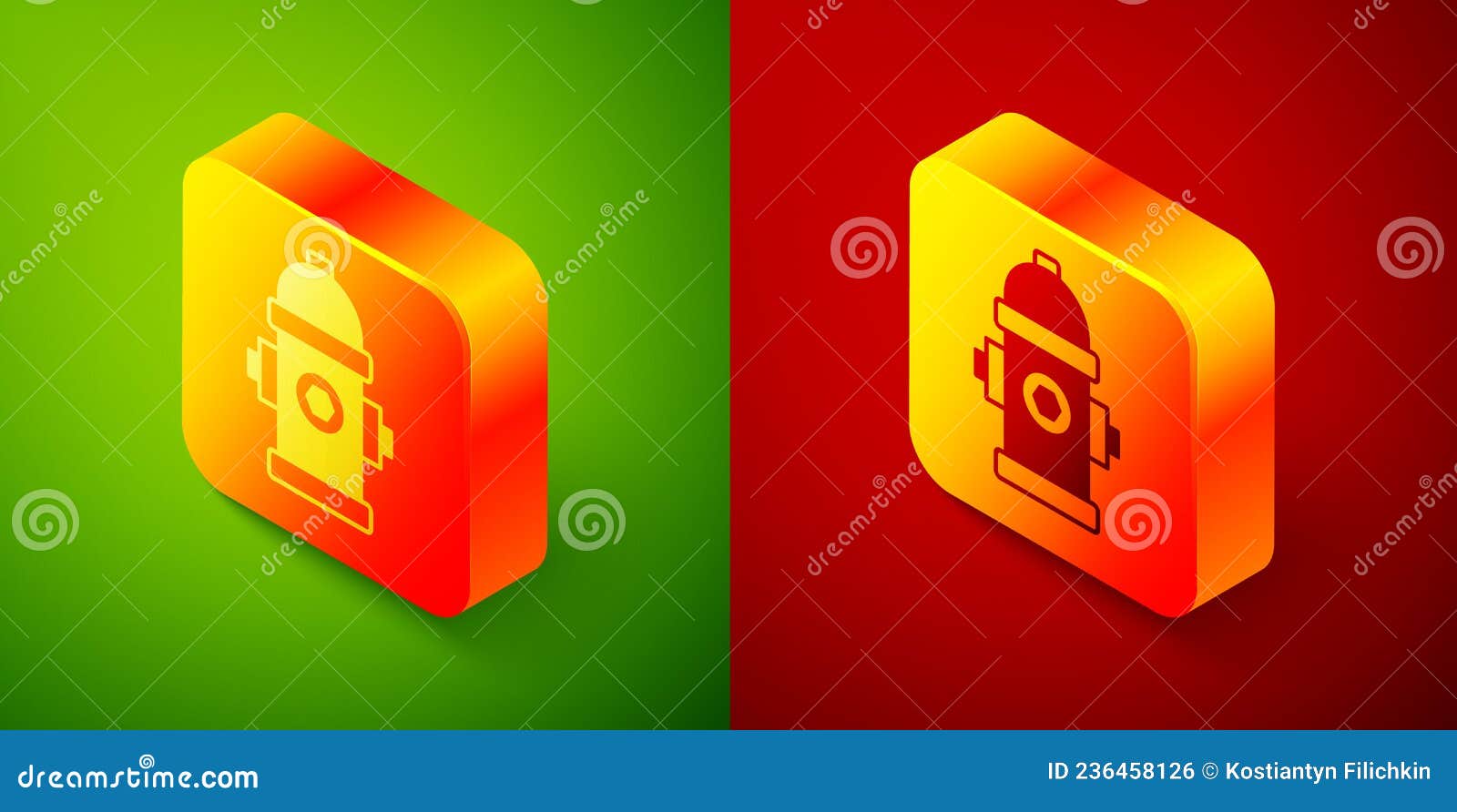 Isometric Fire Hydrant Icon Isolated on Green and Red Background ...