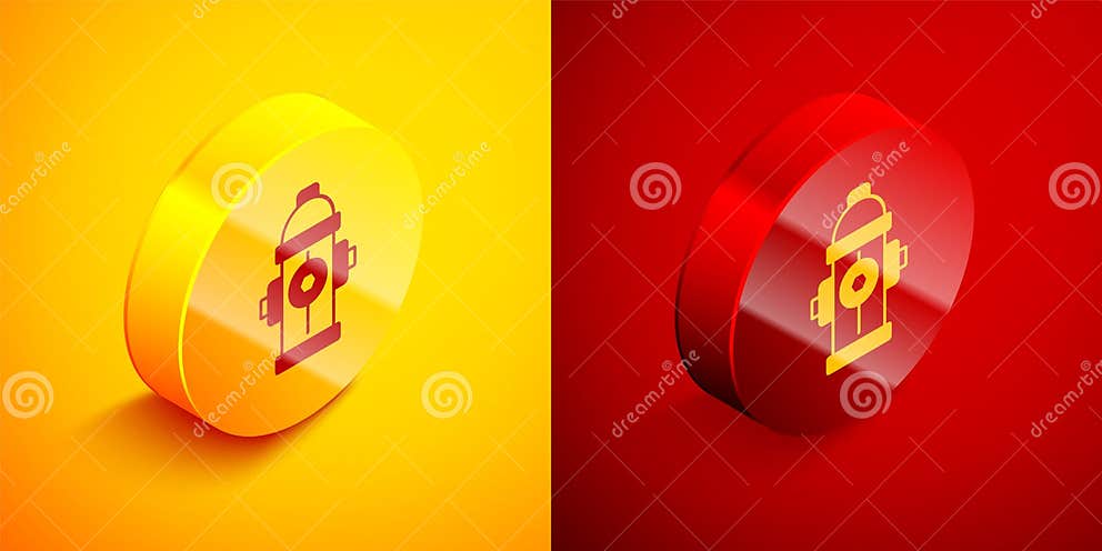 Isometric Fire Hydrant Icon Isolated on Orange and Red Background ...