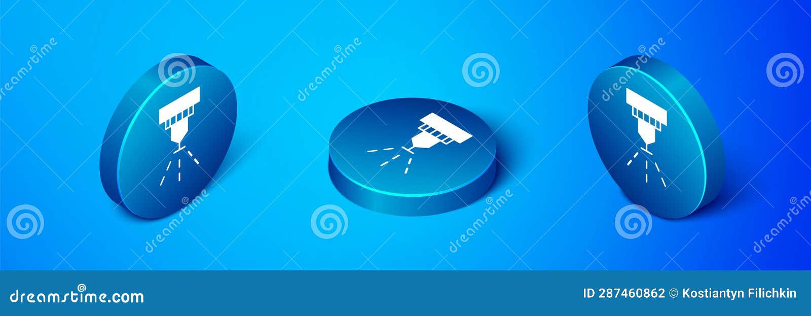 Isometric Fire Sprinkler System Icon Isolated on Blue Background ...