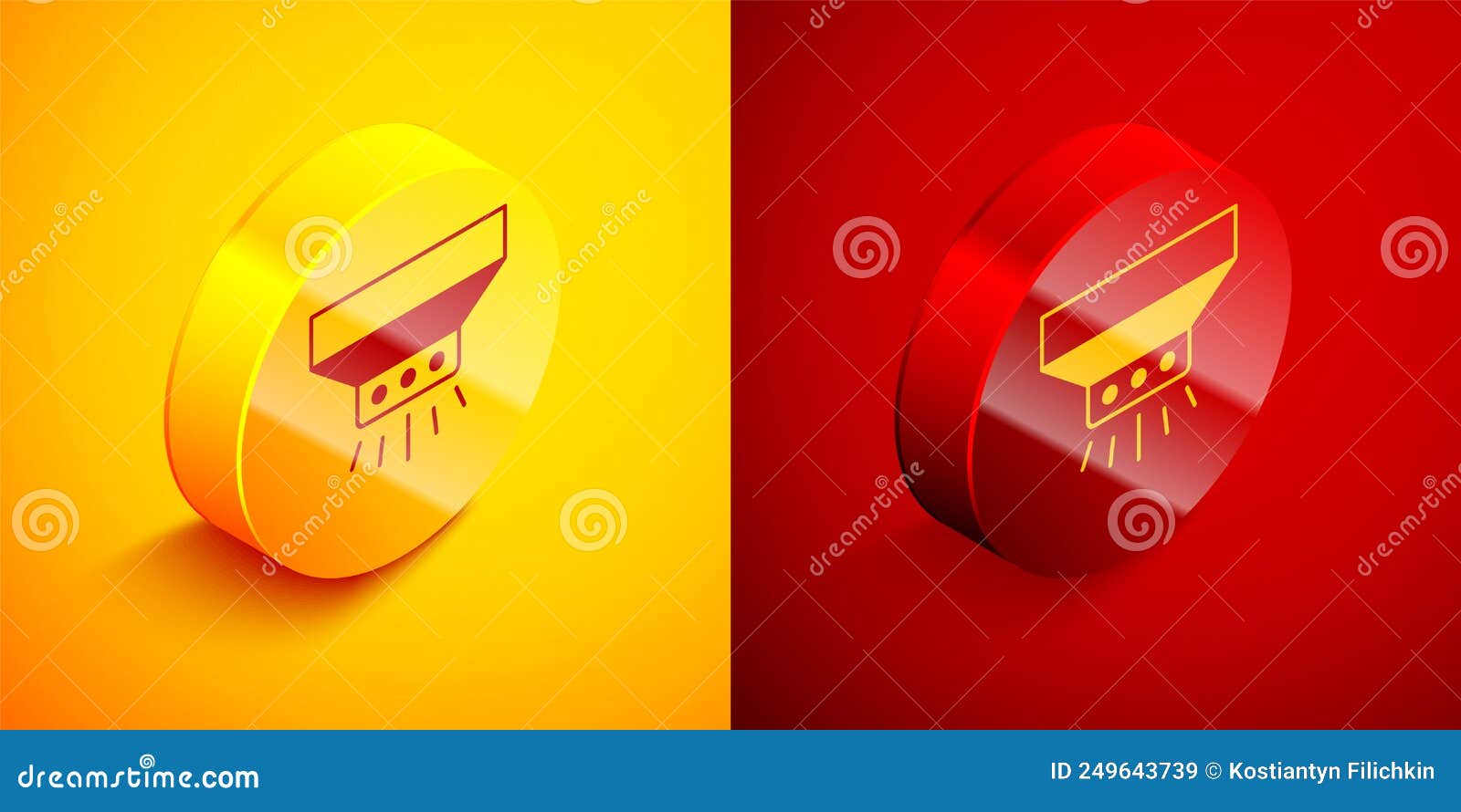 Isometric Fire Sprinkler System Icon Isolated on Orange and Red ...