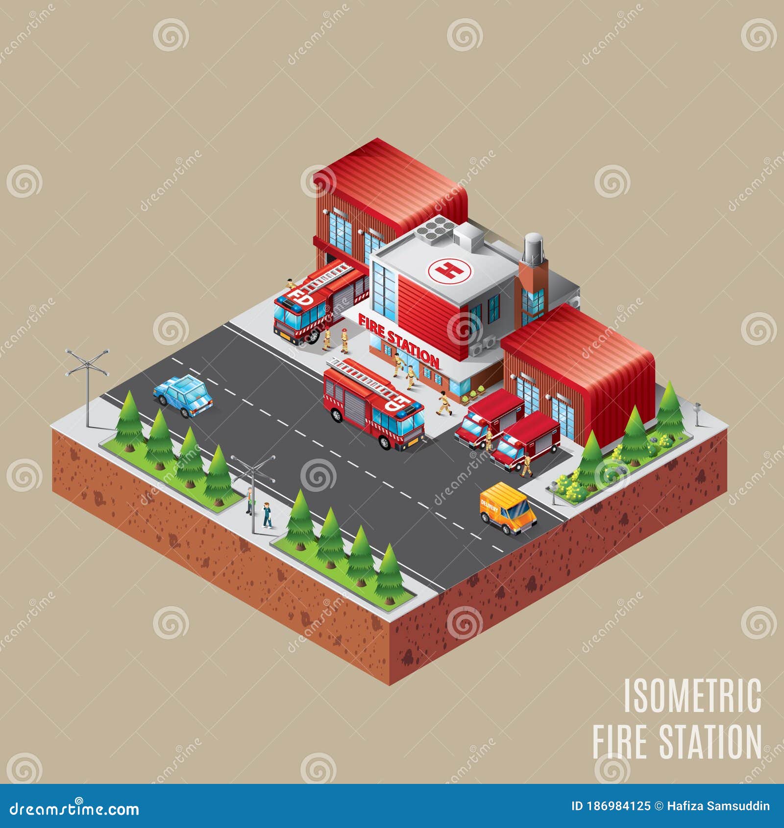 Isometric Fire Station. Vector Illustration Decorative Design Stock ...