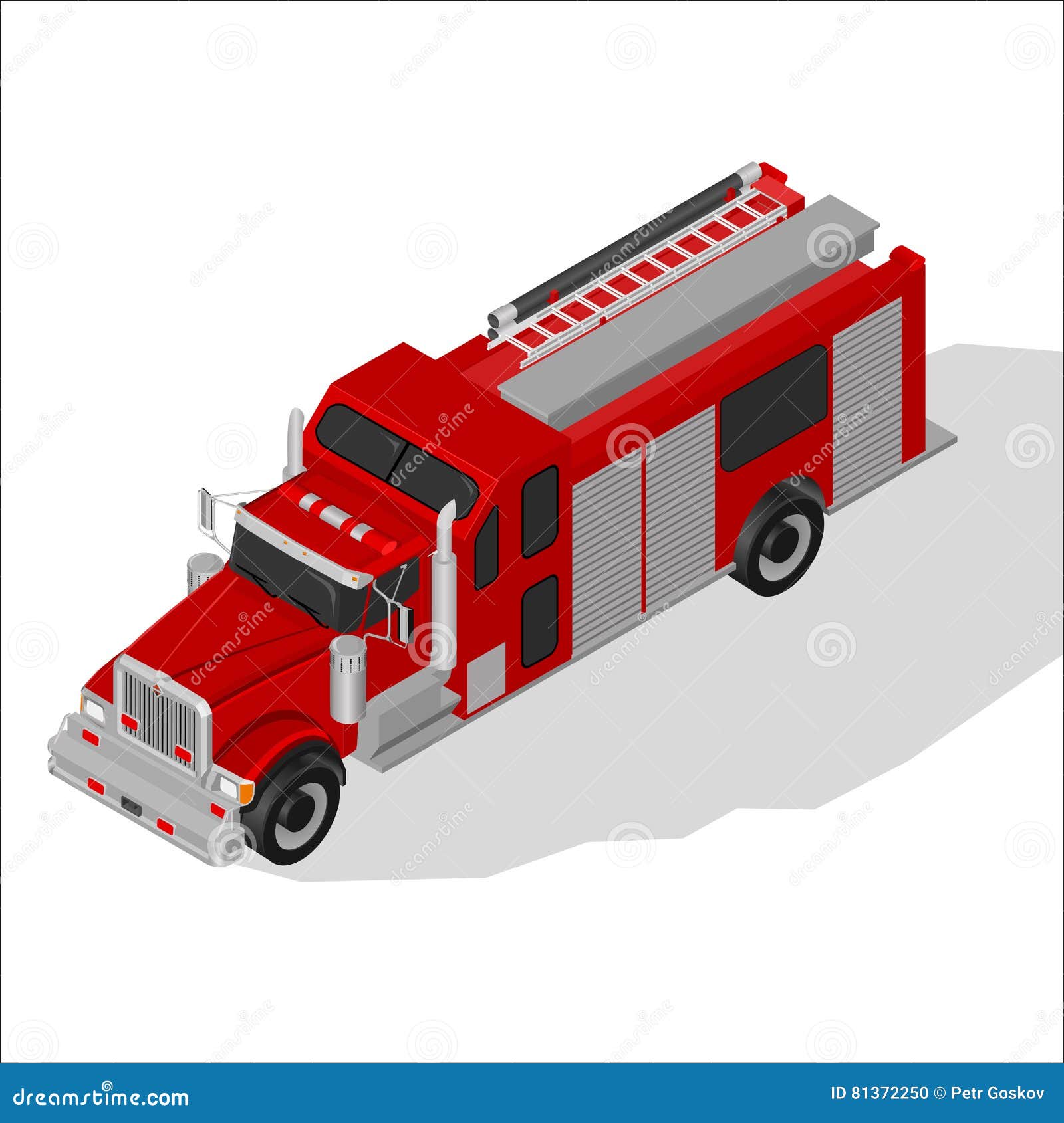 Isometric Fire Truck. stock vector. Illustration of equipment - 81372250