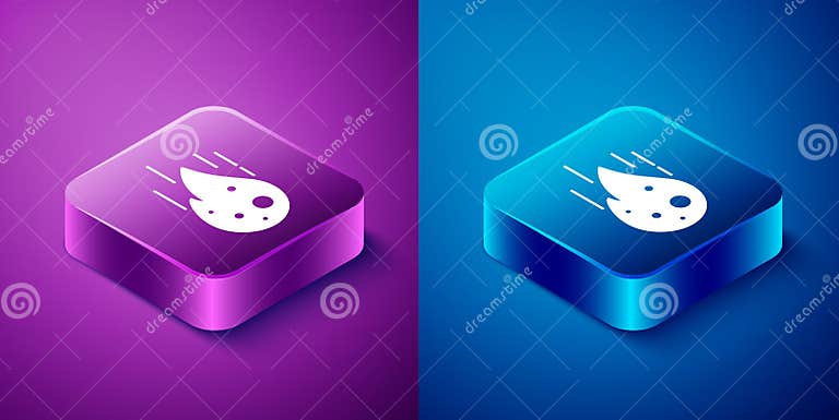 Isometric Fireball Icon Isolated on Blue and Purple Background. Square ...