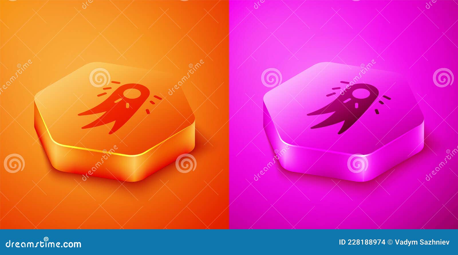Isometric Fireball Icon Isolated on Orange and Pink Background. Hexagon ...