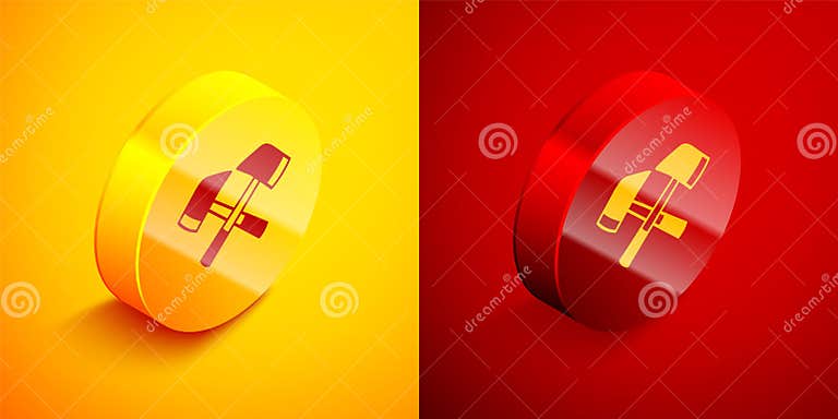 Isometric Firefighter Axe Icon Isolated on Orange and Red Background ...