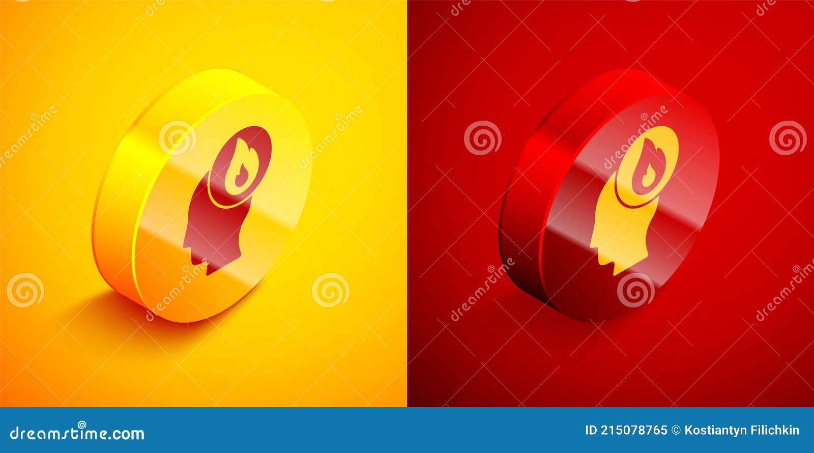 Isometric Firefighter Icon Isolated on Orange and Red Background ...