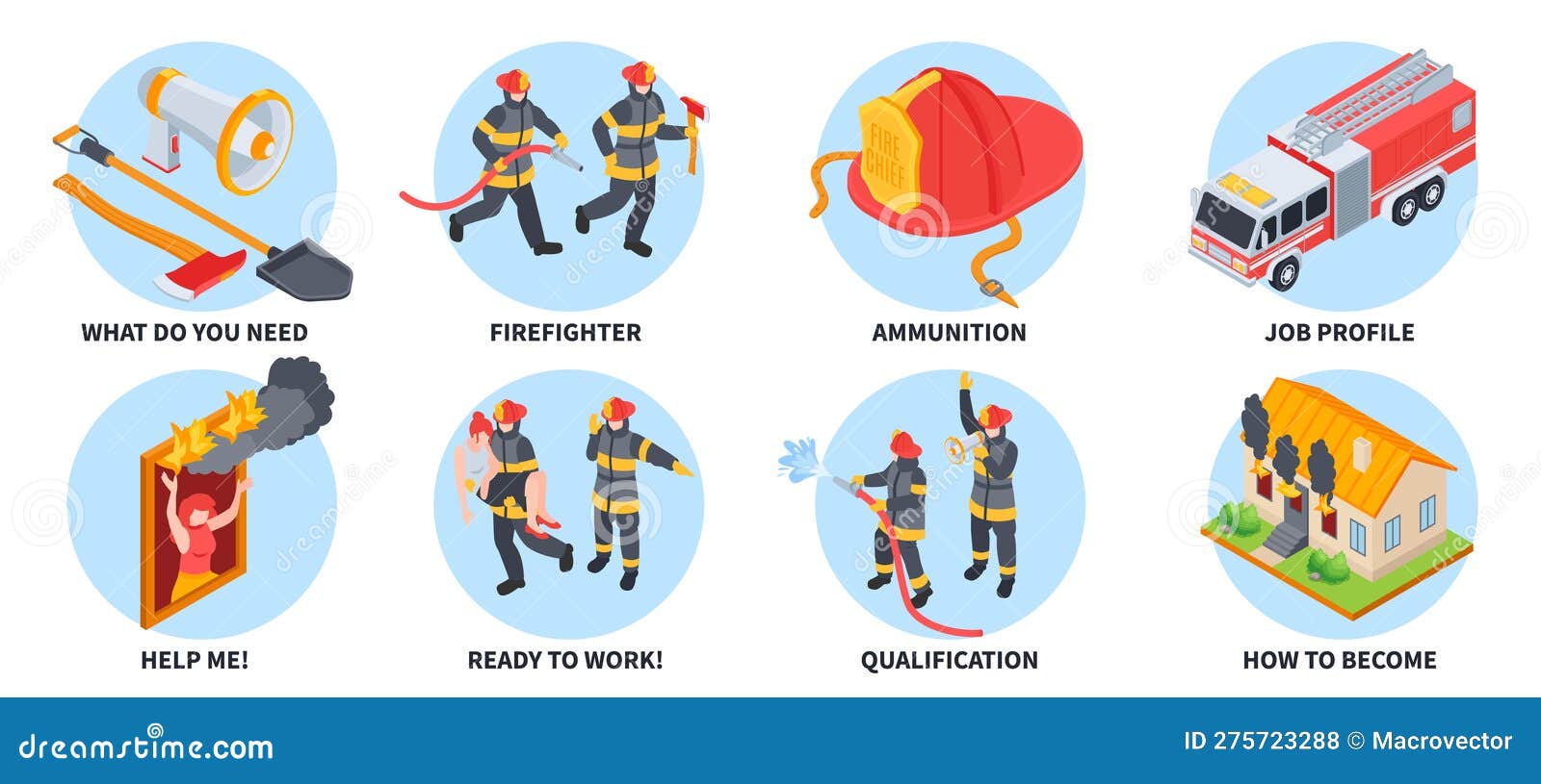 Isometric Firefighter Round Compositions Stock Vector - Illustration of ...