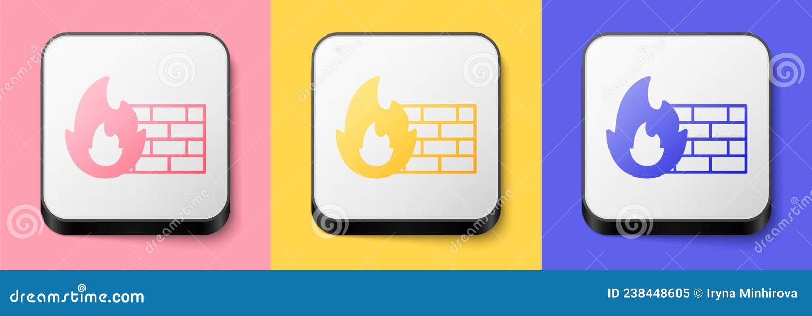 Isometric Firewall, Security Wall Icon Isolated on Pink, Yellow and ...