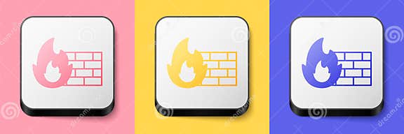 Isometric Firewall, Security Wall Icon Isolated on Pink, Yellow and ...