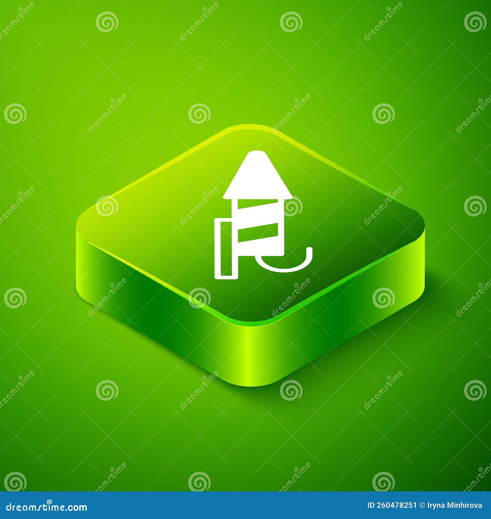 Isometric Firework Rocket Icon Isolated on Green Background. Concept of ...