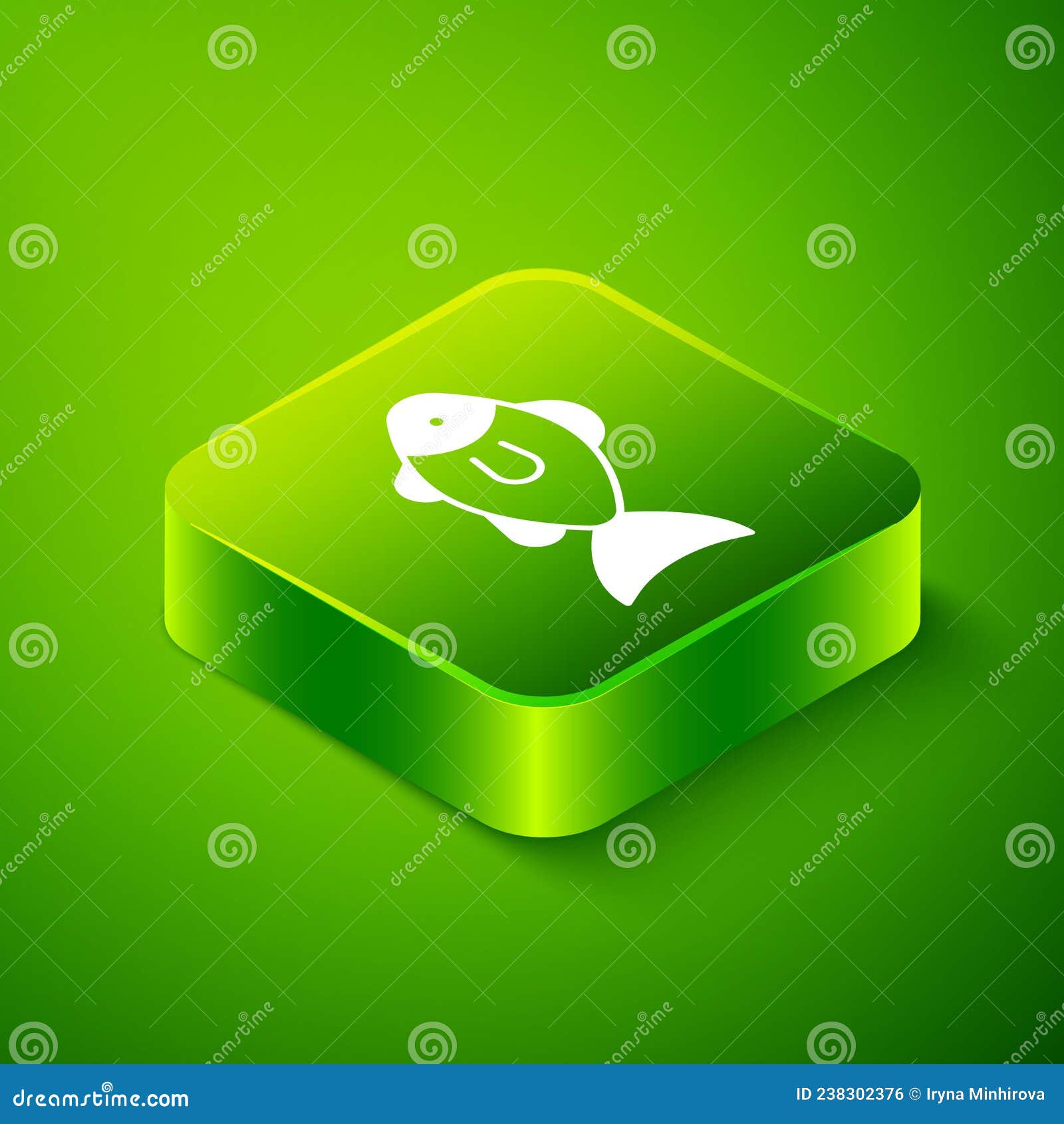 Isometric Fish Icon Isolated on Green Background. Green Square Button ...