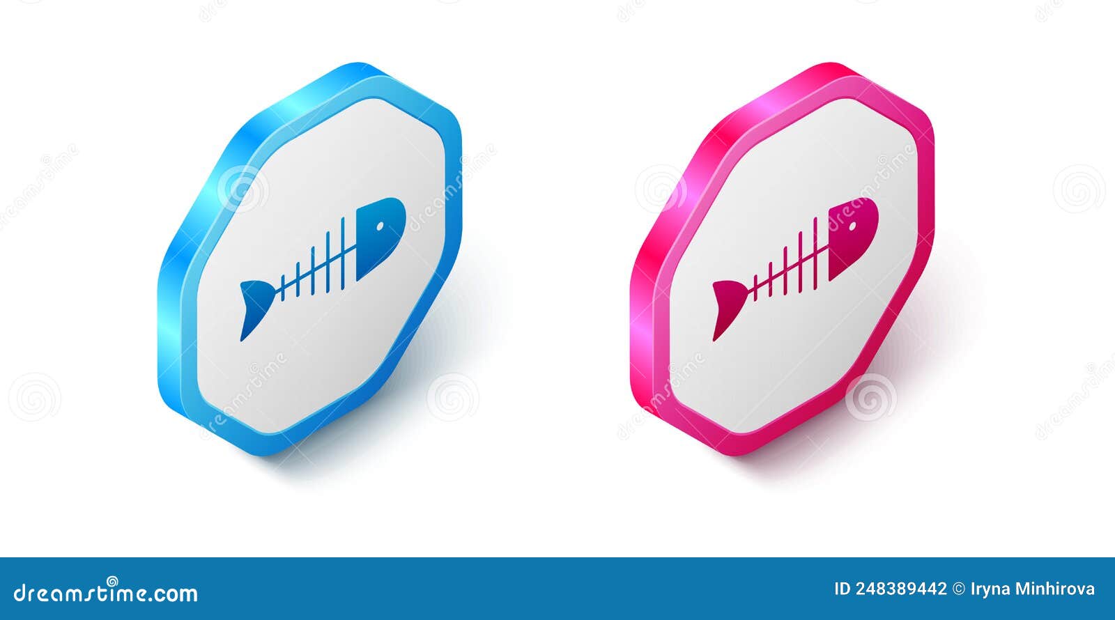 Isometric Fish Skeleton Icon Isolated on White Background. Fish Bone ...