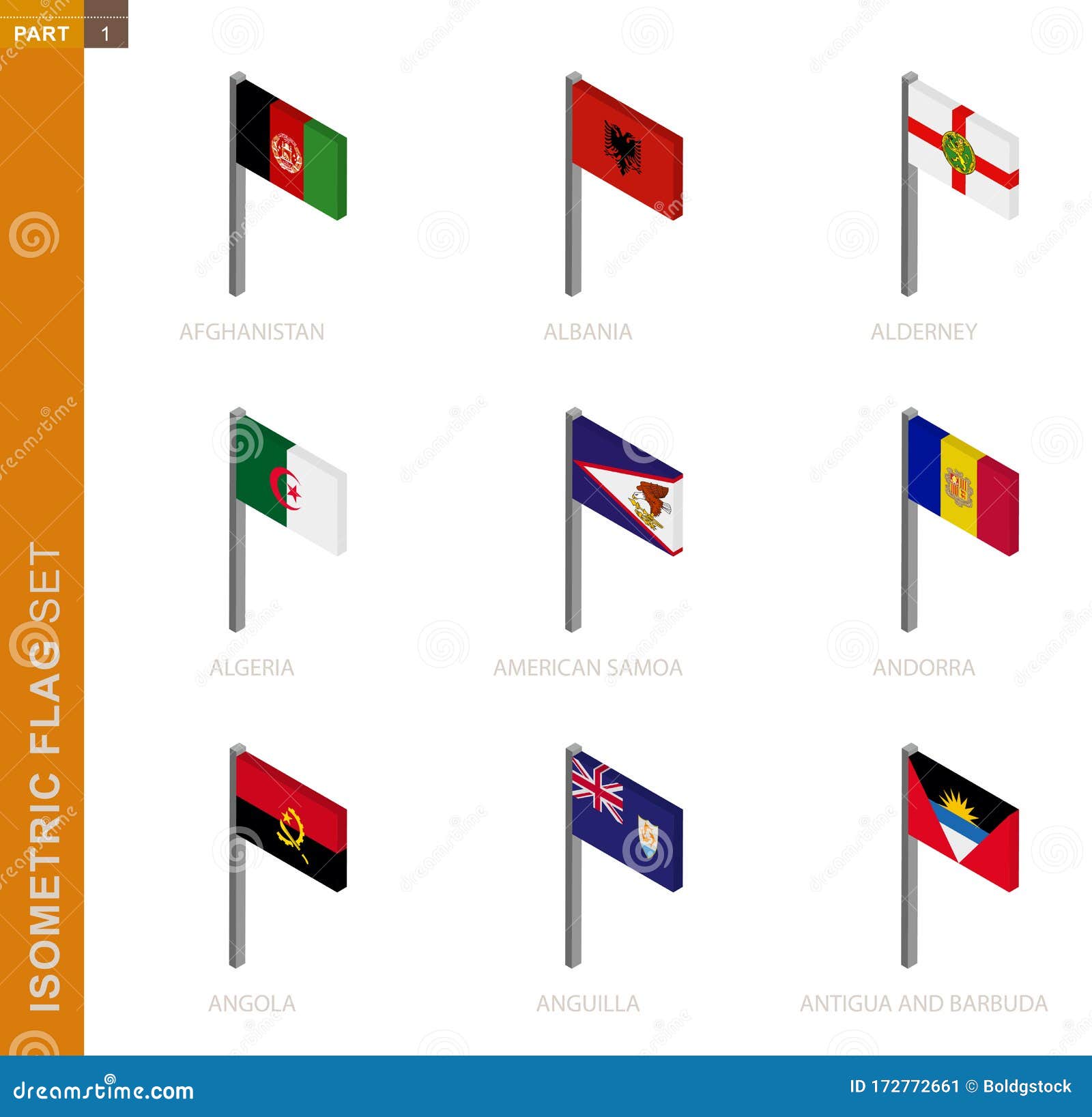 Isometric Flag Set, Flagpole in Isometric Dimension Stock Vector ...