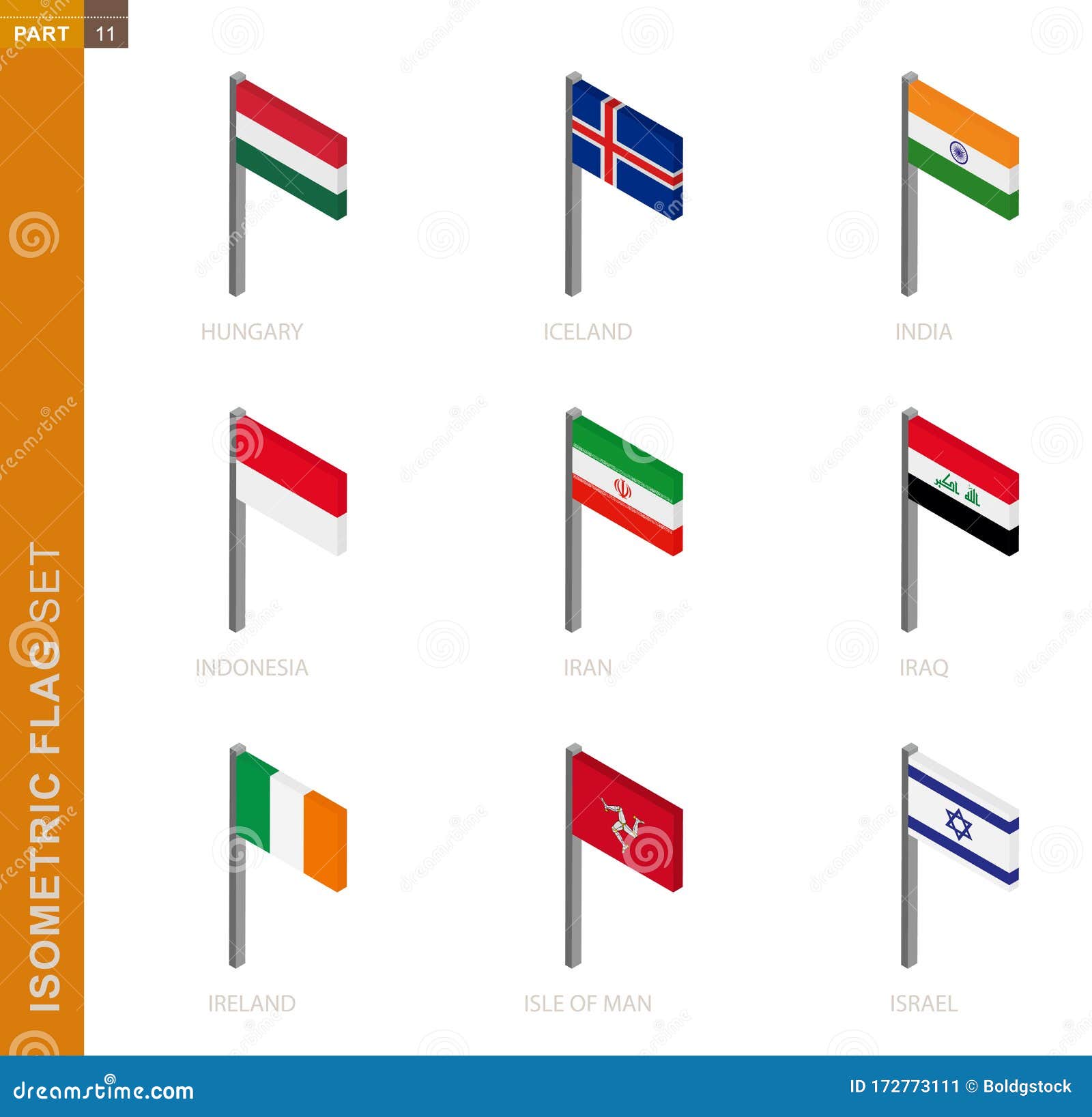 Isometric Flag Set, Flagpole in Isometric Dimension Stock Vector ...