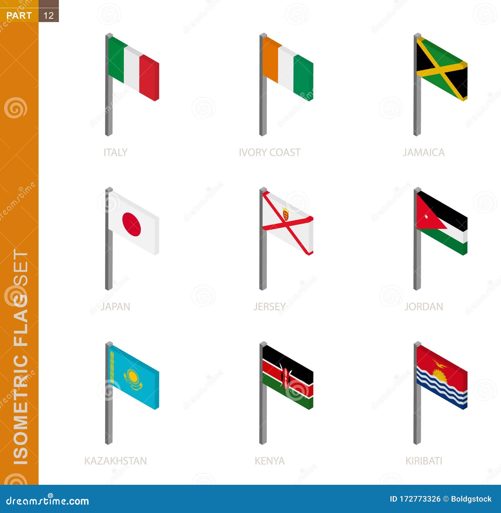 Isometric Flag Set, Flagpole in Isometric Dimension Stock Vector ...