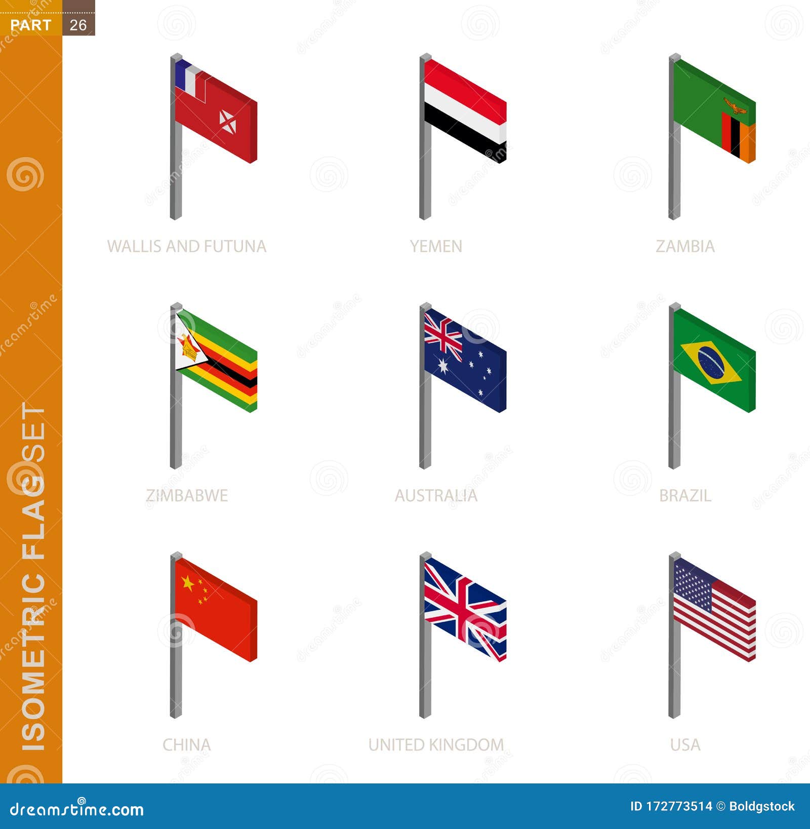Isometric Flag Set, Flagpole in Isometric Dimension Stock Vector ...