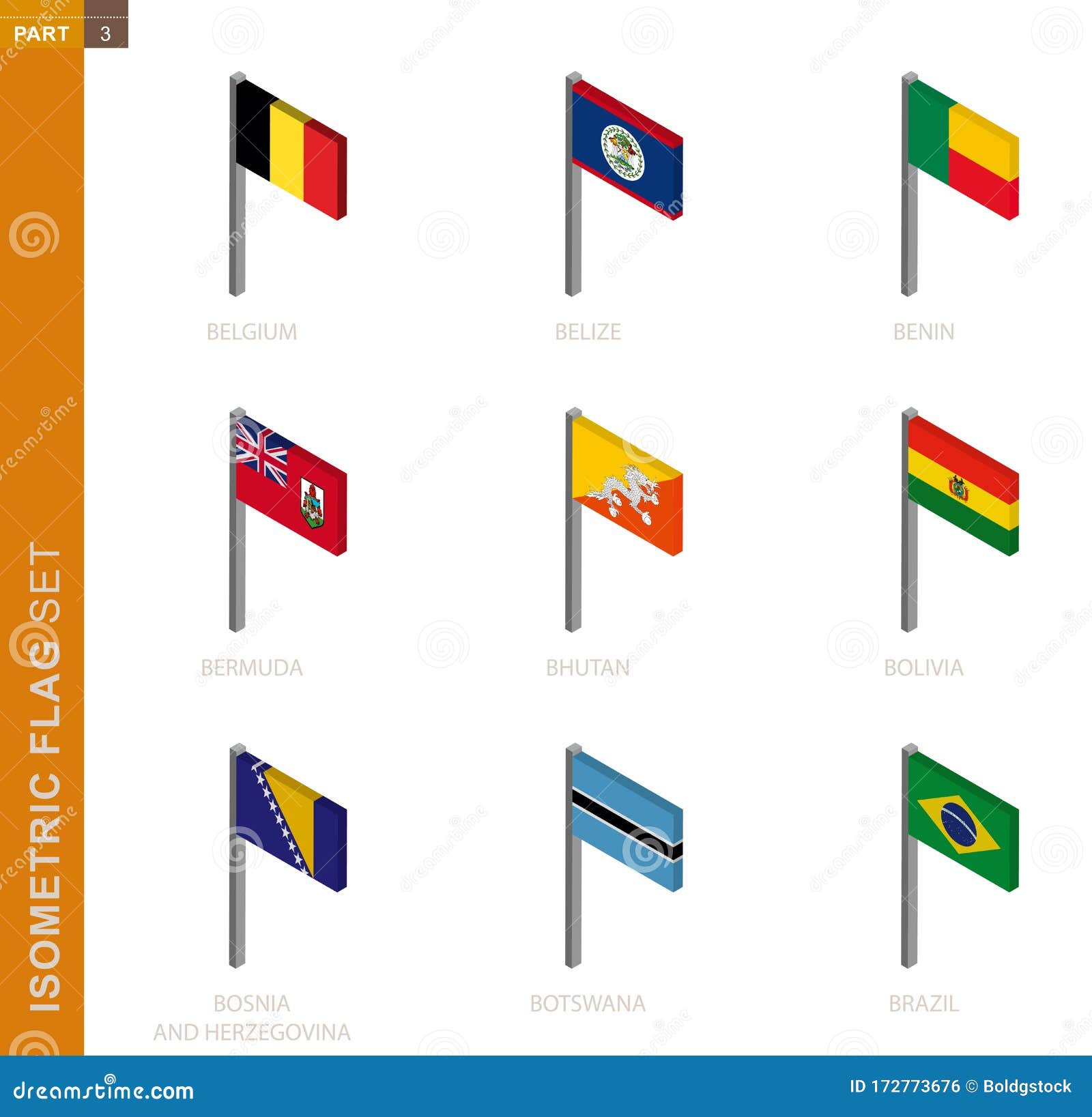 Isometric Flag Set, Flagpole in Isometric Dimension Stock Vector ...