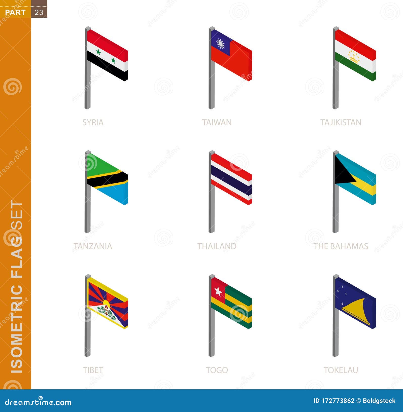 Isometric Flag Set, Flagpole in Isometric Dimension Stock Vector ...