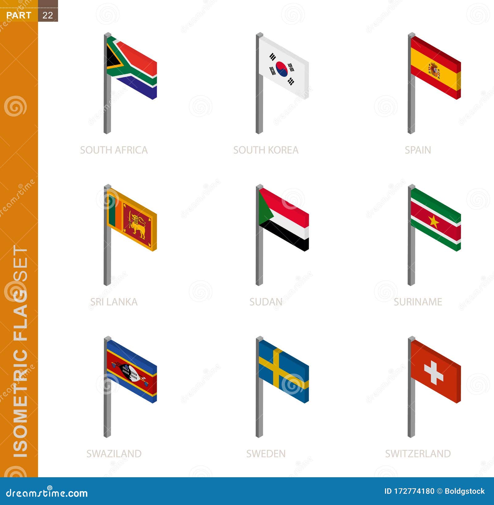Isometric Flag Set, Flagpole in Isometric Dimension Stock Vector ...