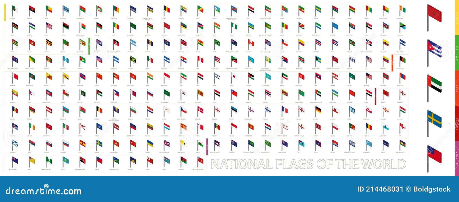 Isometric Flags Sorted Alphabetically and by Continent. 3D Flag ...