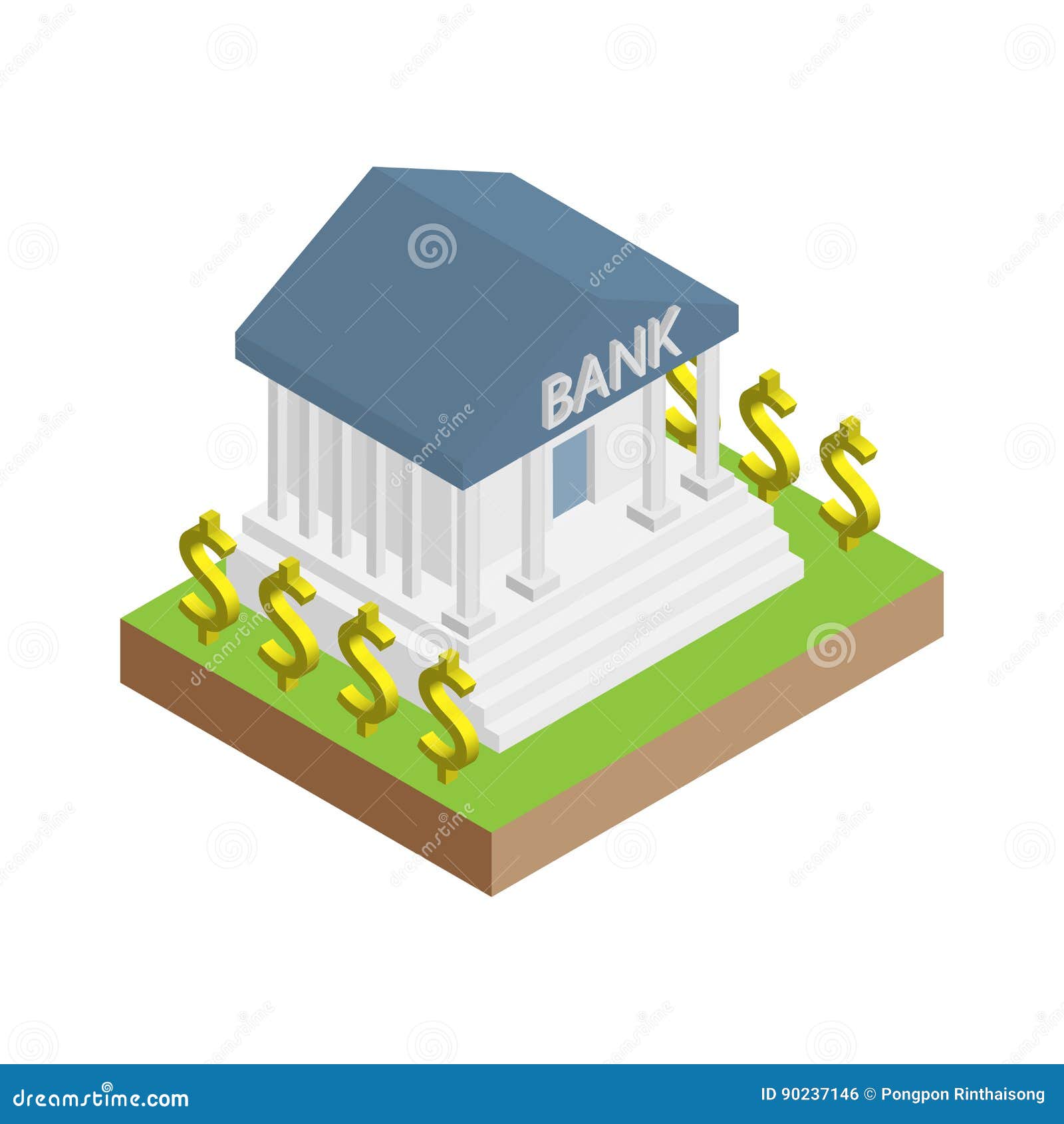 Isometric Flat Bank Vector with Dollar Symbol Stock Vector ...