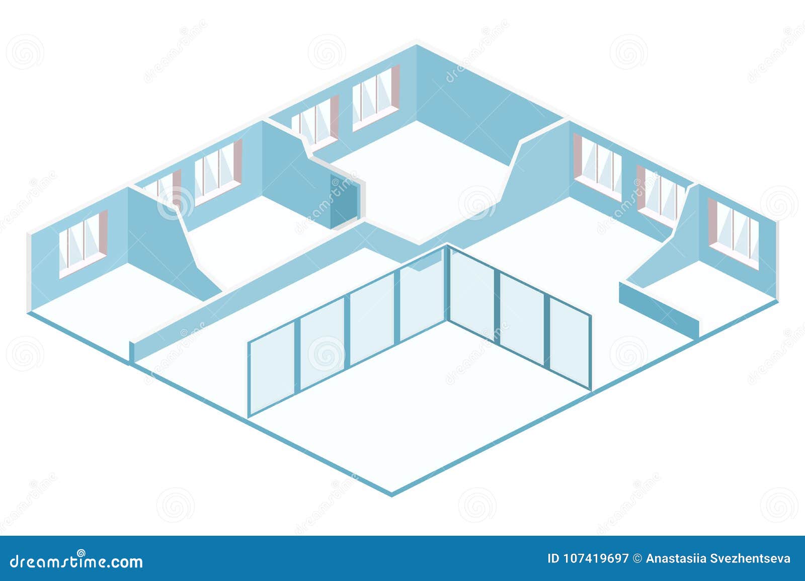 Isometric Flat 3D Abstract Interior Empty Room. Stock Illustration ...