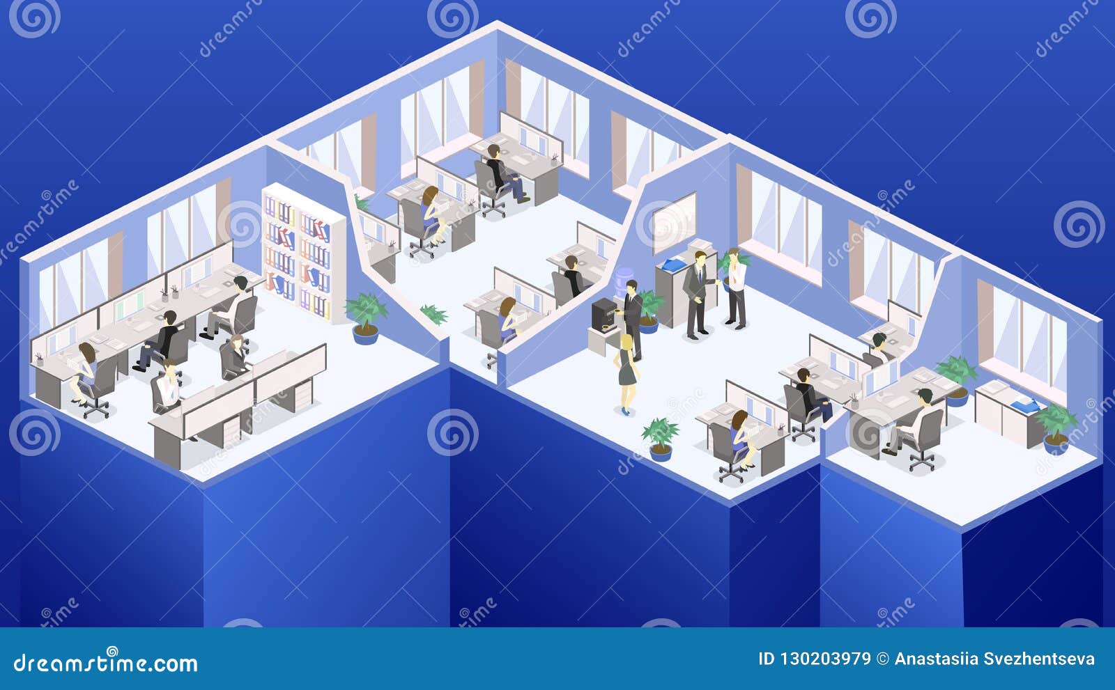 Isometric Flat 3d Abstract Office Floor Interior Departments Concept ...