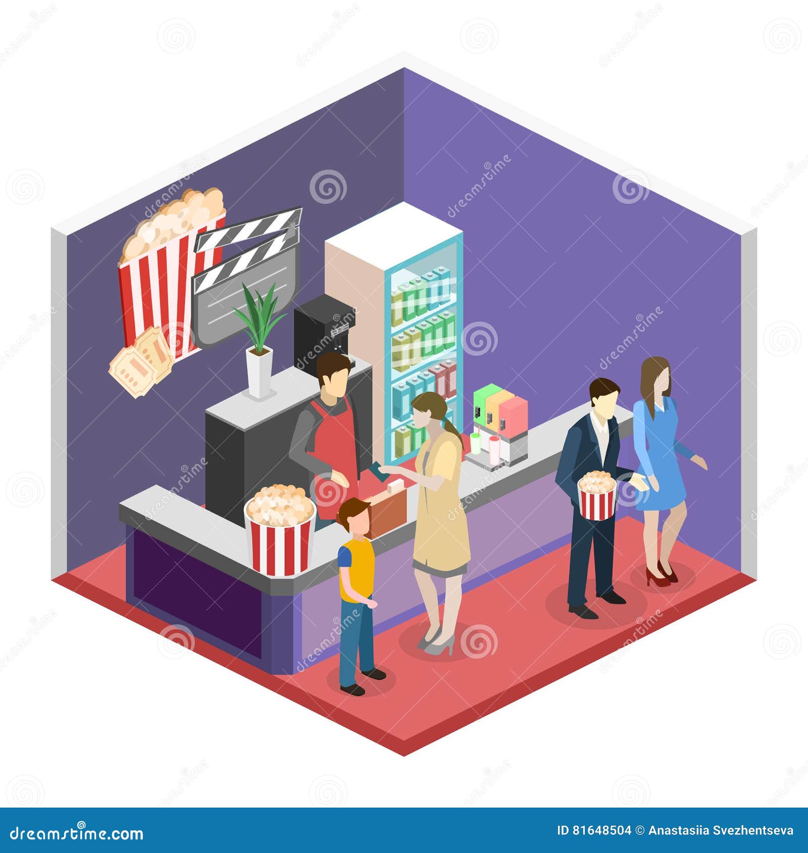 Isometric Flat 3D Concept Interior of Cinema Waiting Hall. Stock ...