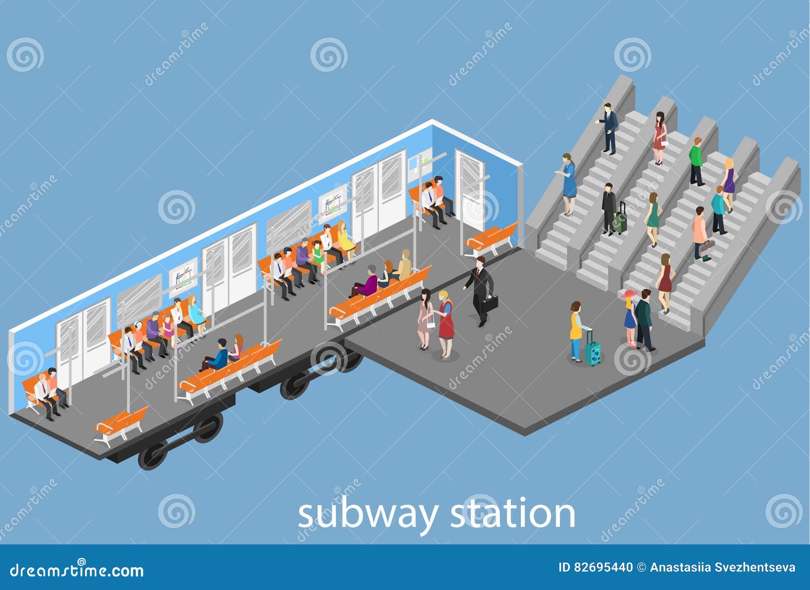 Isometric Flat 3D Concept Interior of Metro Subway Carriage. Stock ...
