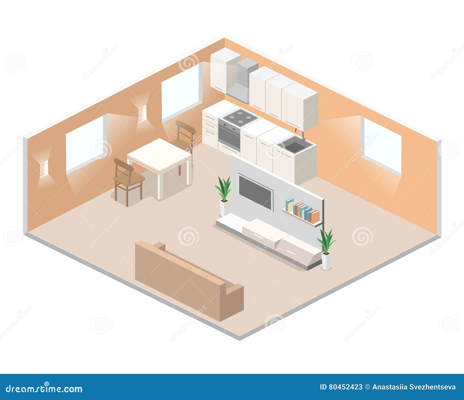 Isometric Flat 3D Concept Interior of Studio Apartments. Stock ...