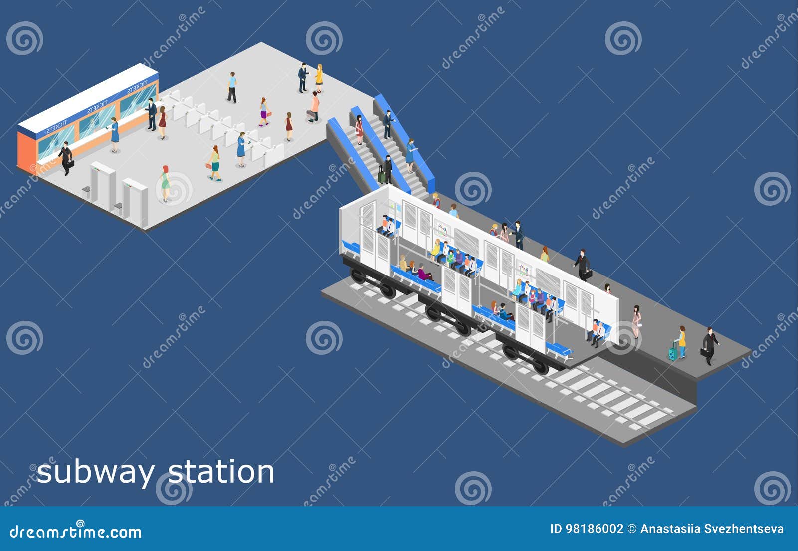 Isometric Flat 3D Concept Metro Subway Train Carriage. Underground ...