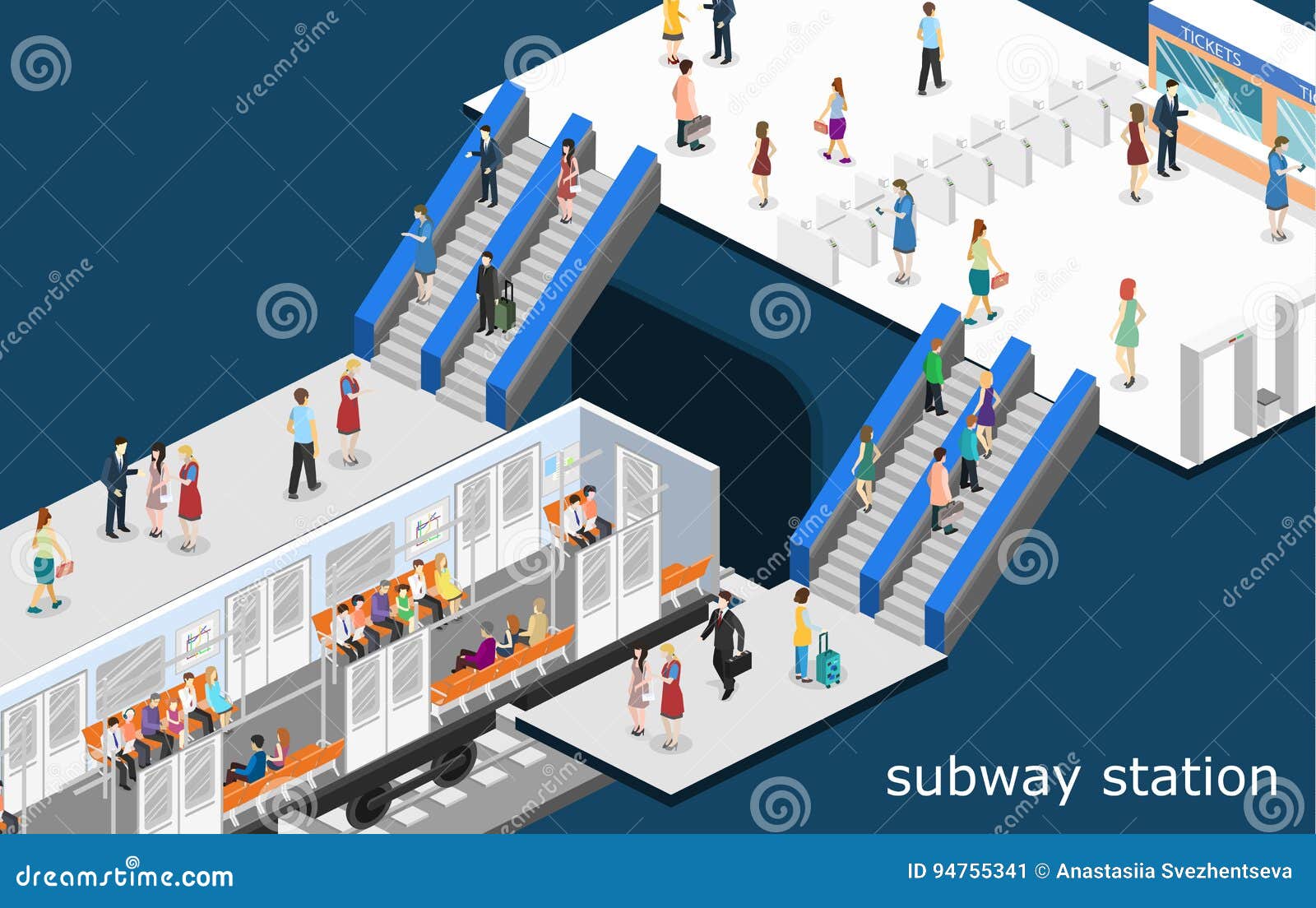 Isometric Flat 3D Concept Metro Subway Train Carriage. Underground ...