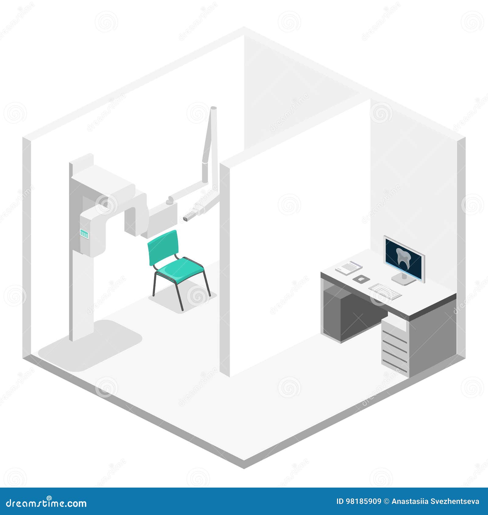 Isometric Flat 3D Cutaway Interior Oral Radiology Stock Illustration ...