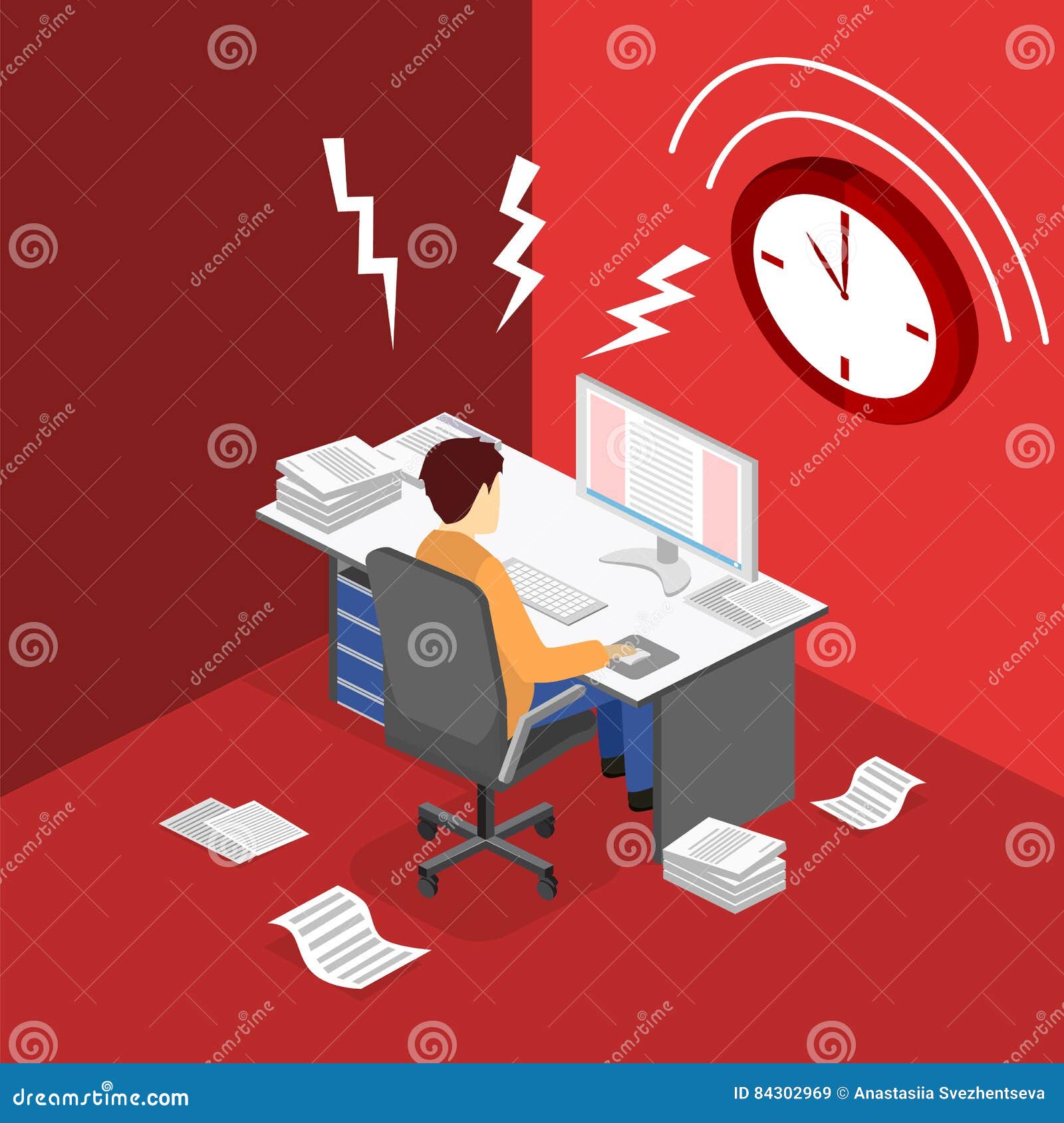 Isometric Flat 3D Deadline Concept of Overworked Man. Stock ...