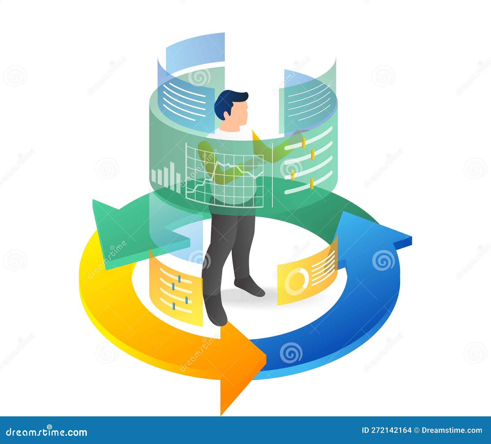 Isometric Flat 3d Illustration Concept of Man Controlling Data Analyst Stock Illustration ...