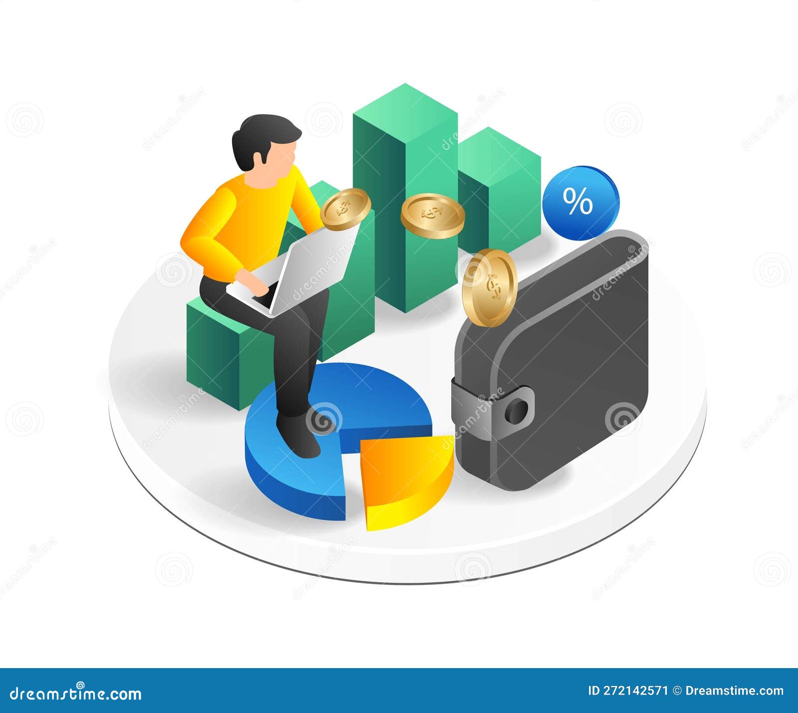 Isometric Flat 3d Illustration Concept of Man Looking for Money with ...