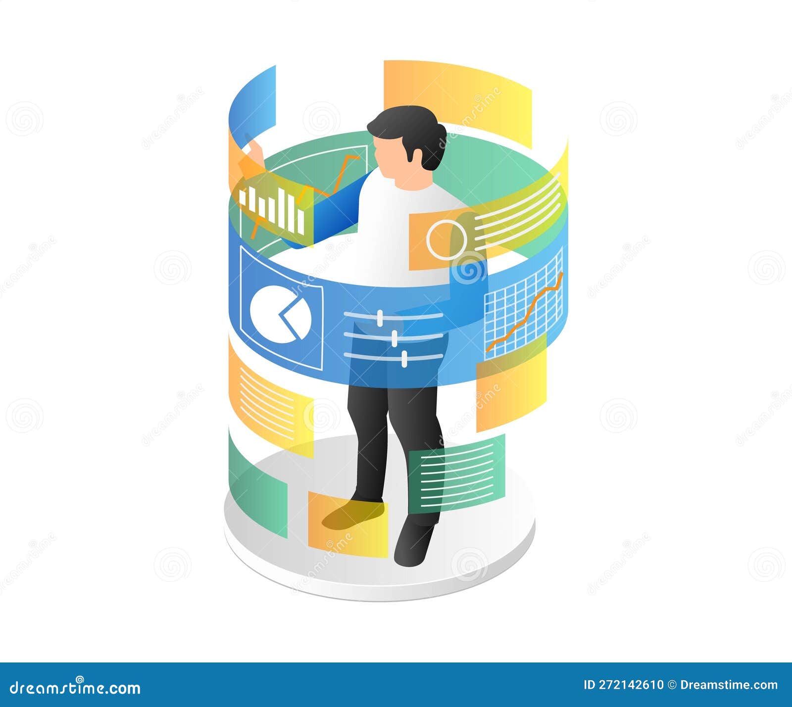 Isometric Flat 3d Illustration Concept of Man Surrounded by Data ...