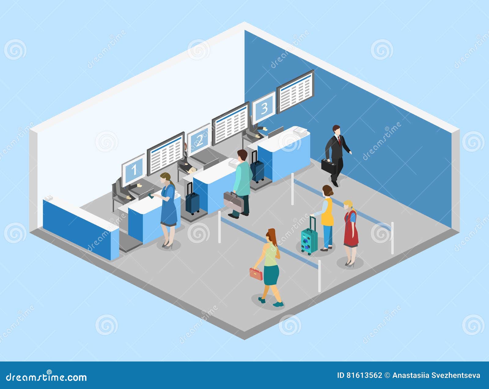 Isometric Flat 3D Interior of Airport Check-in. Stock Illustration ...