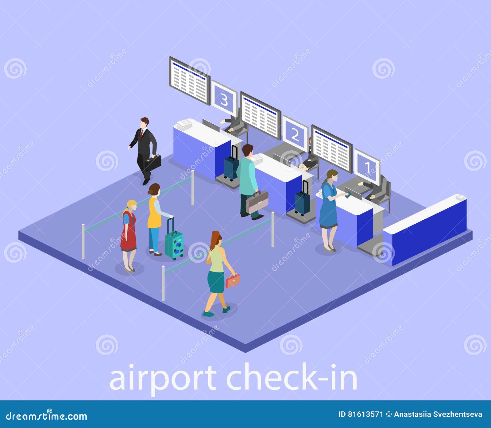Isometric Flat 3D Interior of Airport Check-in. Stock Illustration ...