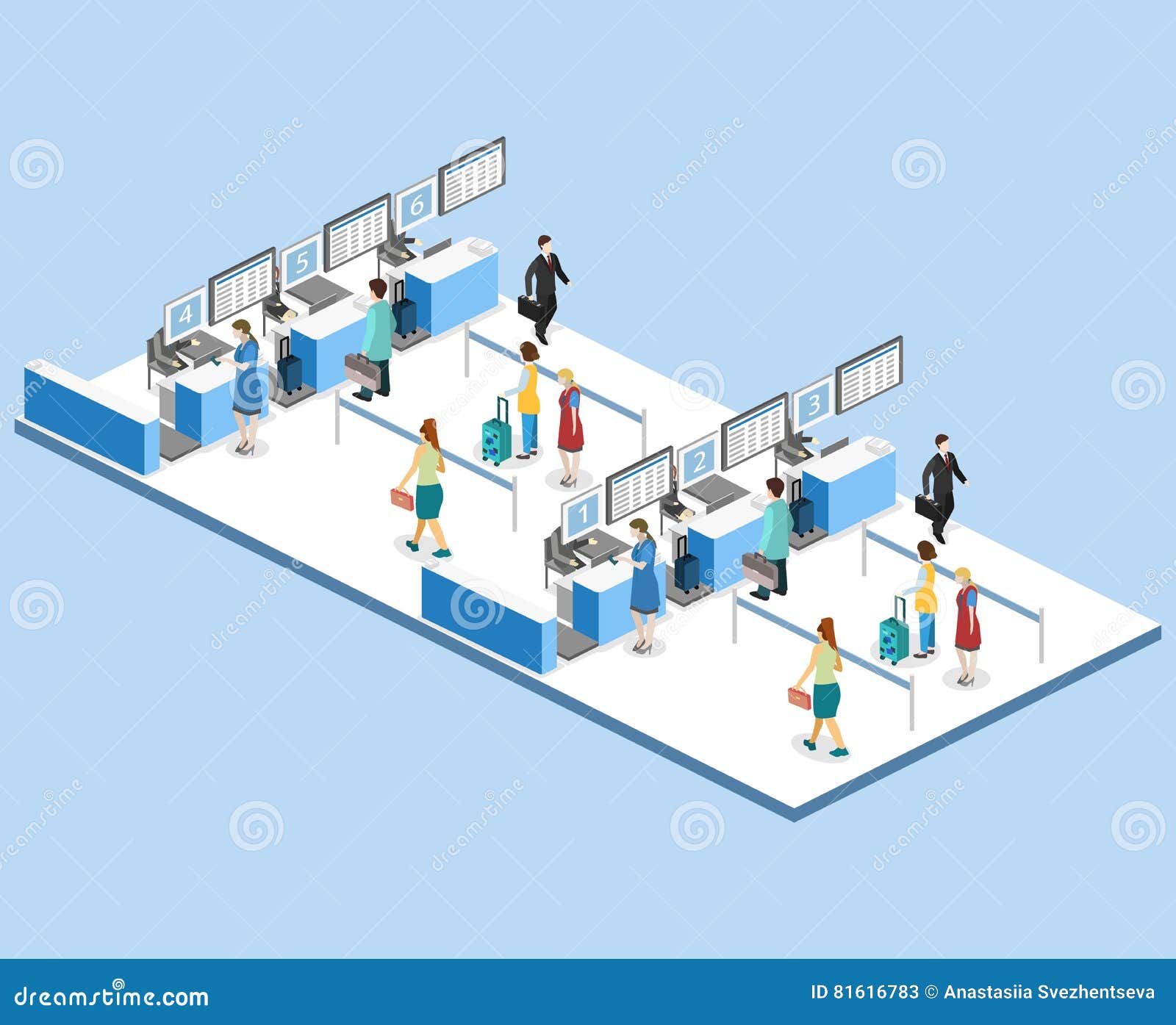 Isometric Flat 3D Interior of Airport Check-in. Stock Illustration ...