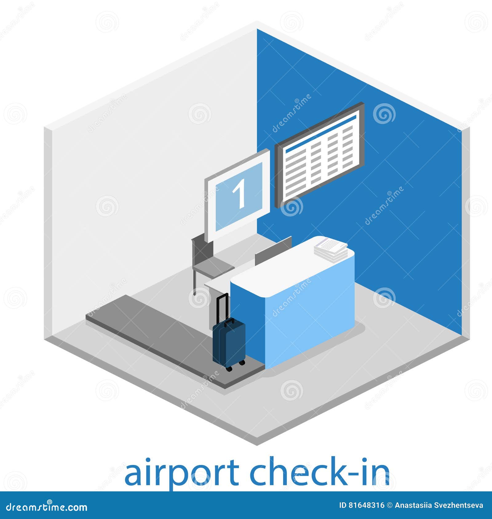 Isometric Flat 3D Interior of Airport Check-in. Stock Illustration ...