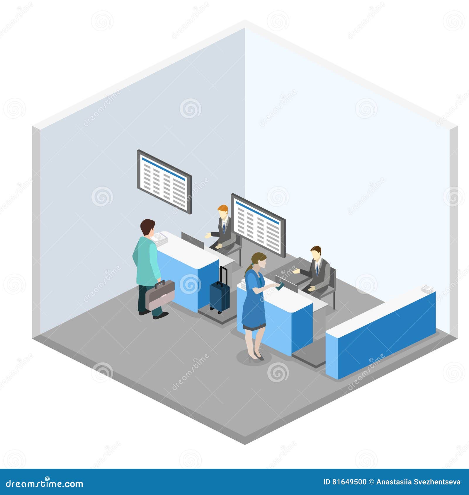 Isometric Flat 3D Interior of Airport Check-in. Stock Illustration ...