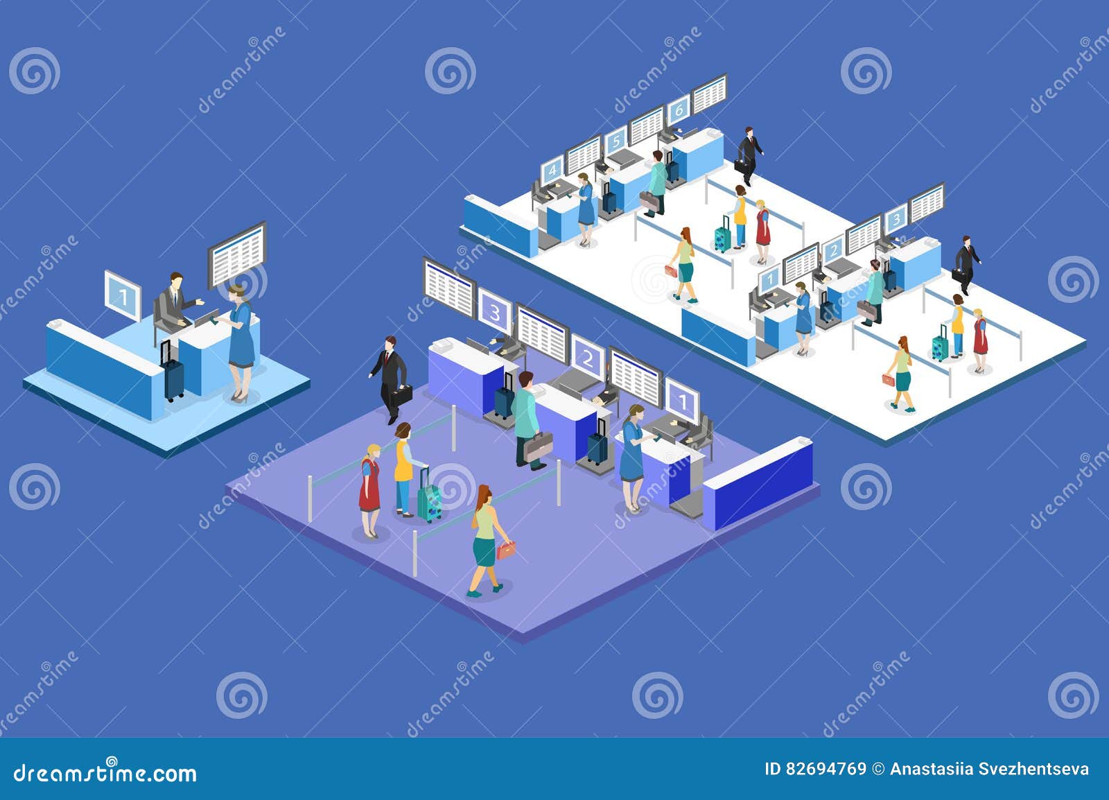 Isometric Flat 3D Interior of Airport Check-in. Stock Illustration ...