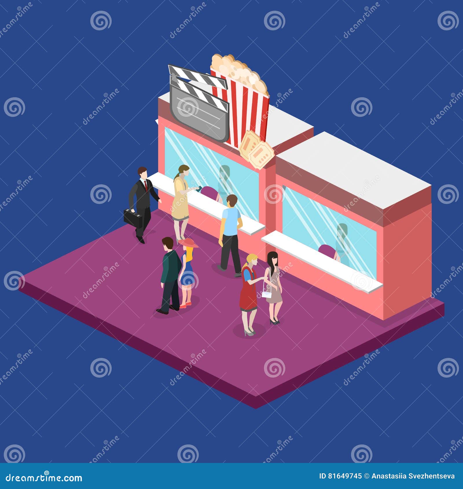 Isometric Flat 3D Interior of Cinema Theater Box Office Stock ...