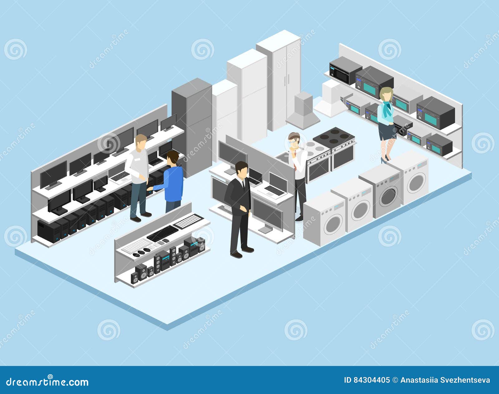 Isometric Flat 3D Interior Household Equipment Store, Computer Shop ...