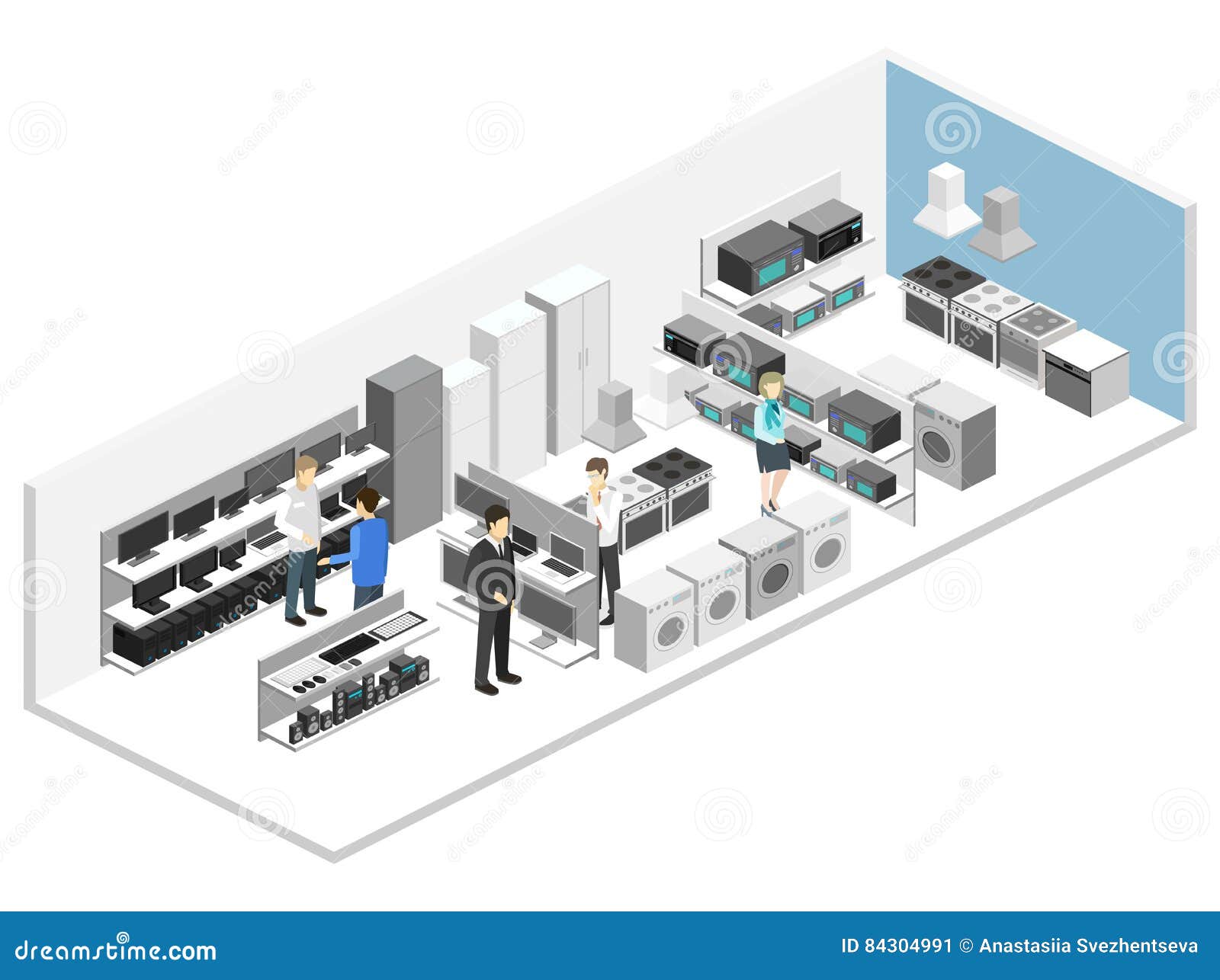 Isometric Flat 3D Interior Household Equipment Store, Computer Shop ...