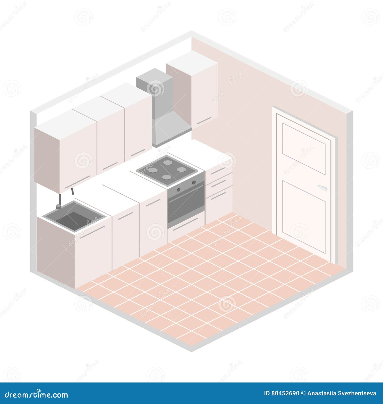Isometric Flat 3D Interior of Modern Kitchen. Stock Illustration ...